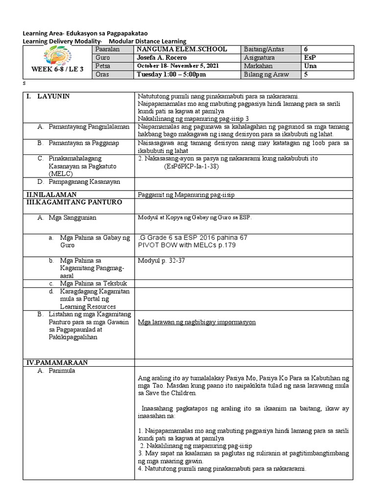 Esp6-Q1-Melc 3. Week 6-8 1 | PDF