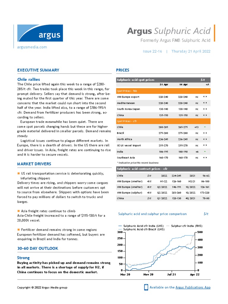 Argus-Sulphuric-Acid Price | PDF | Cargo | Fertilizer