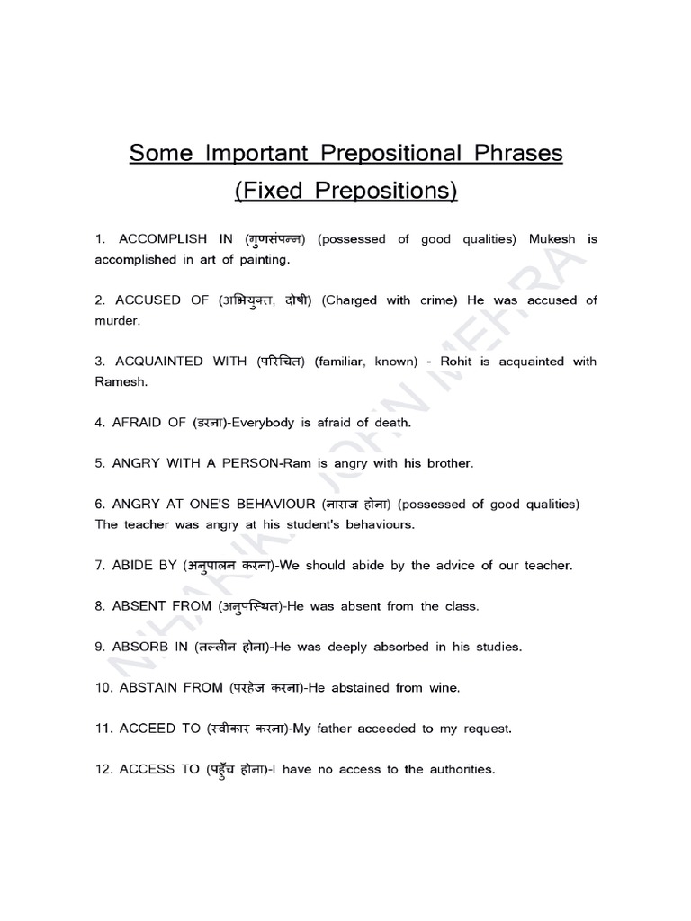 Fixed Prepositions | PDF