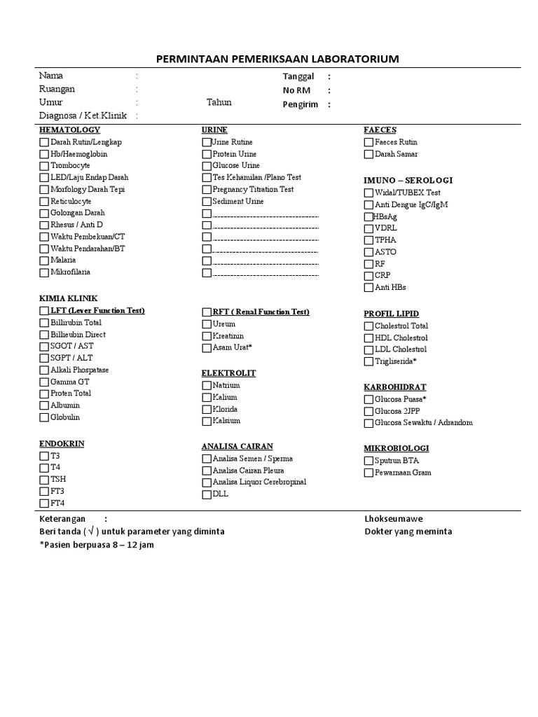 Permintaan Pemeriksaan Laboratorium | PDF