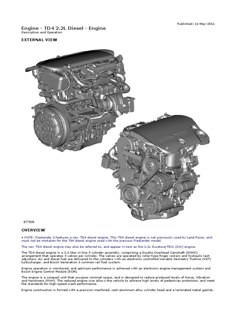 Engine - TD4 2.2L Diesel - Engine | PDF | Piston | Internal Combustion ...