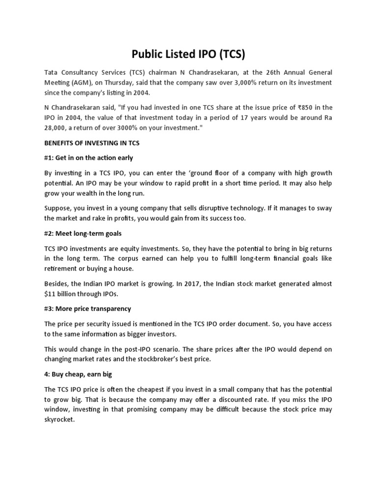 Public Listed IPO (TCS) | PDF | Initial Public Offering | Investing
