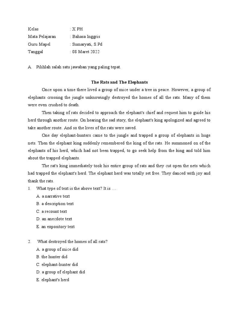 Soal Narrative Text Kelas X | PDF