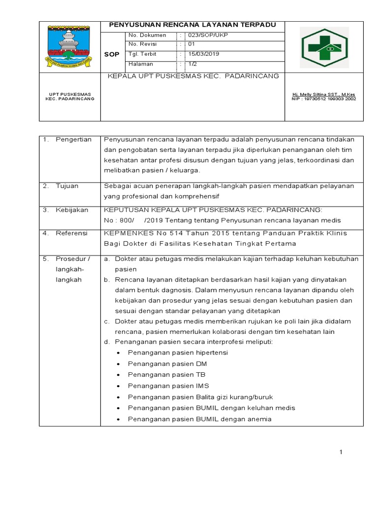 Sop Penyusunan Rencana Layanan Terpadu | PDF | Sains & Matematika