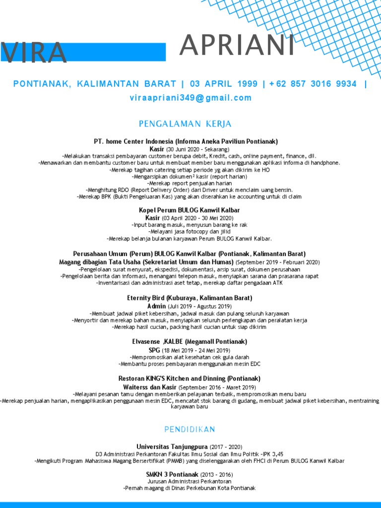 Pengalaman Kerja Vira Apriani | PDF