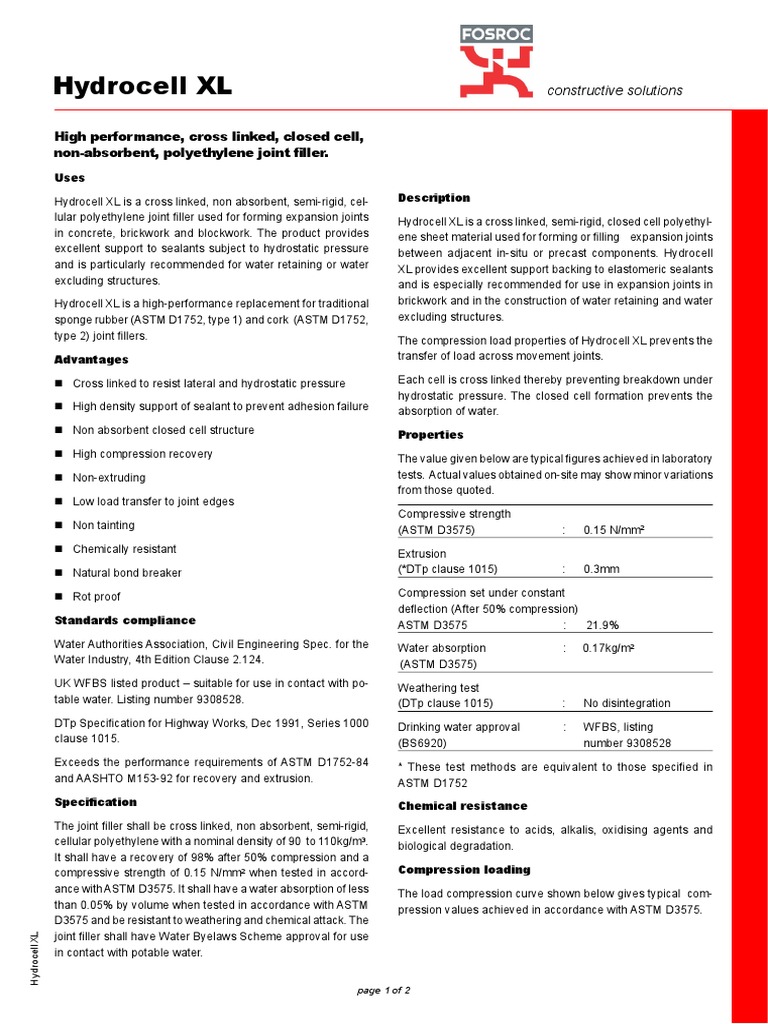 TDS Hydrocell XL India2 | PDF | Water | Building Materials