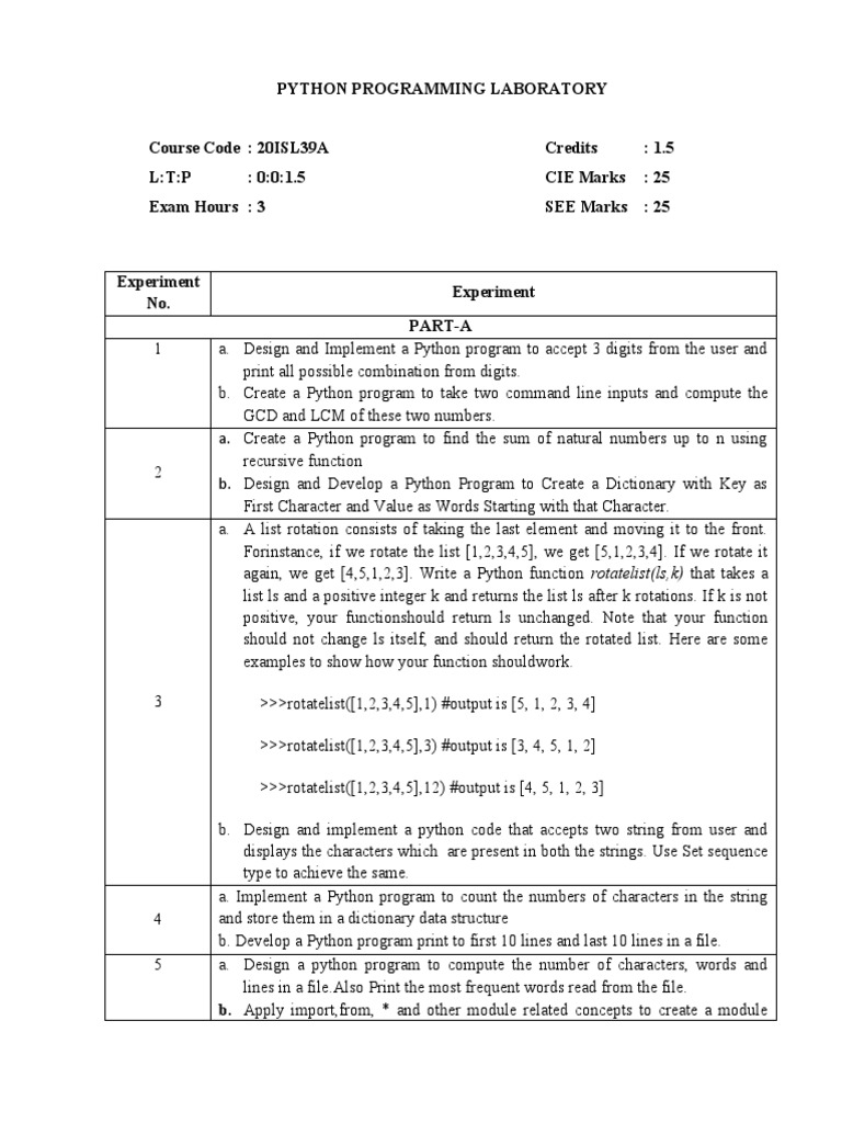 Python Programming Laboratory Syllabus Pdf Programming Computer