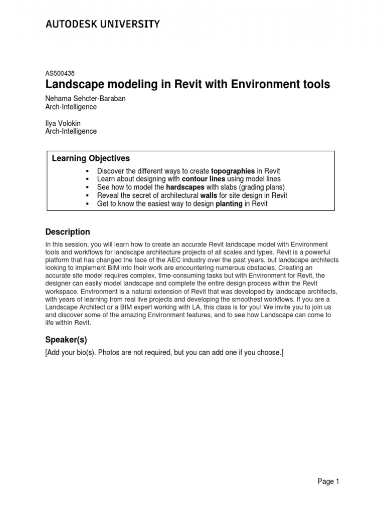 Landscape Modeling in Revit With Environment Tools Class Handouts | PDF | Autodesk Revit ...