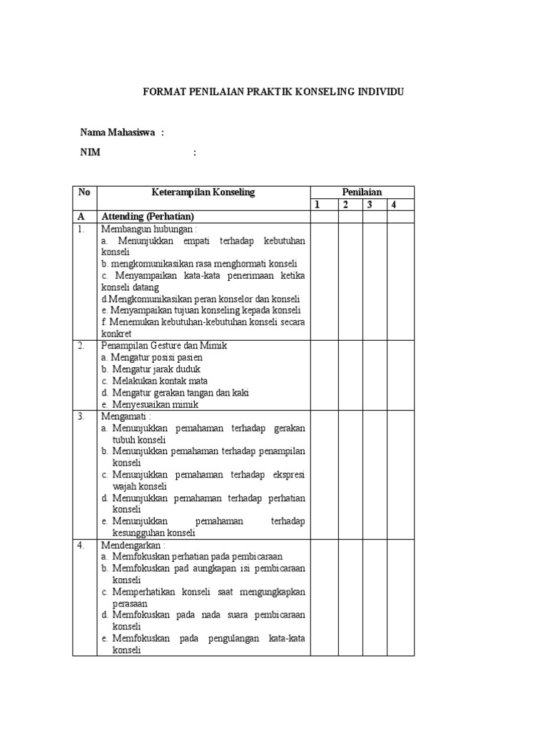 Format Penilaian Konseling Individu | PDF