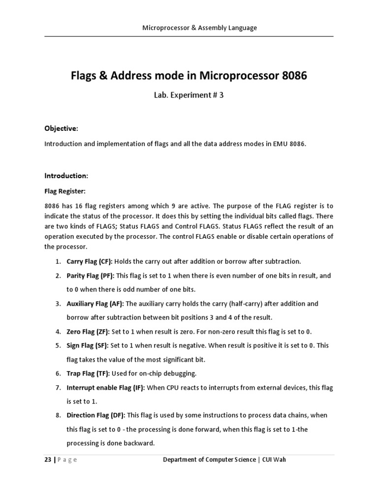 Flags & Address Mode in Microprocessor 8086: Objective | PDF | Assembly Language | Central ...