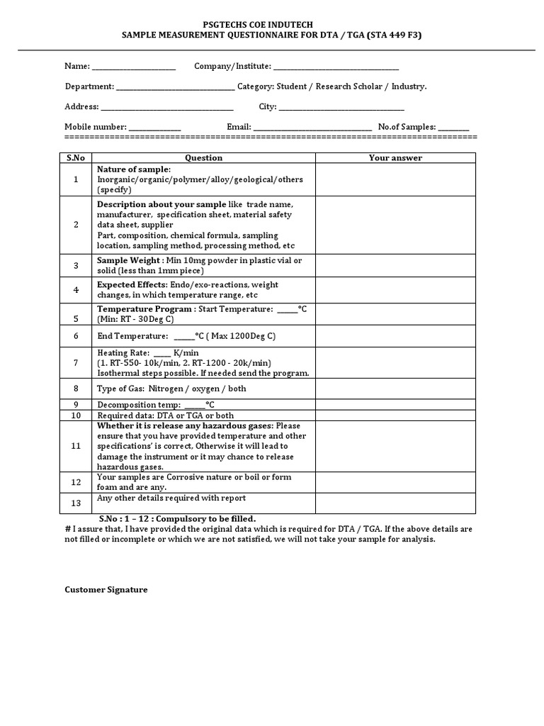 DTA TGA Questionaire - May 2022 | PDF | Computers