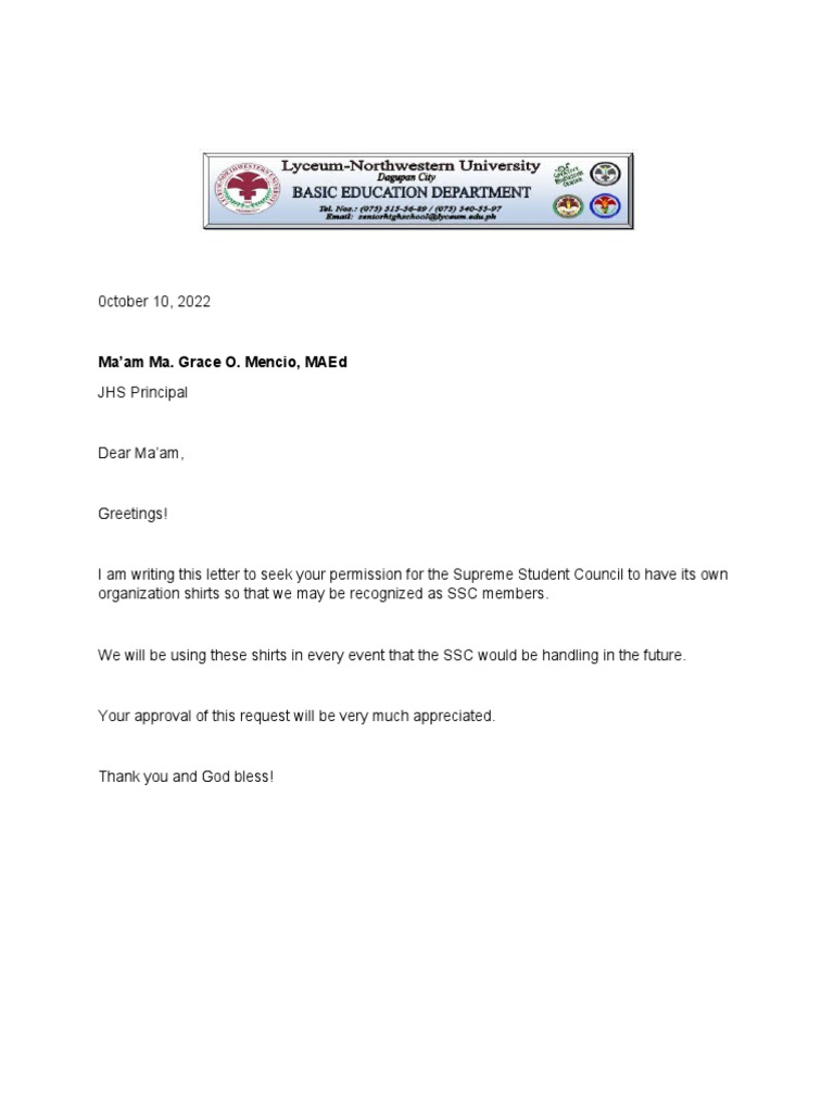 Request Letter For Shirts | PDF