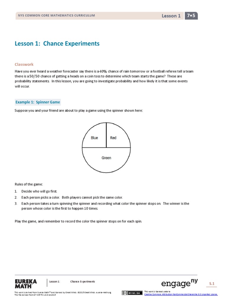 Math g7 m5 Topic A Lesson 1 Student | PDF | Probability | Creative ...