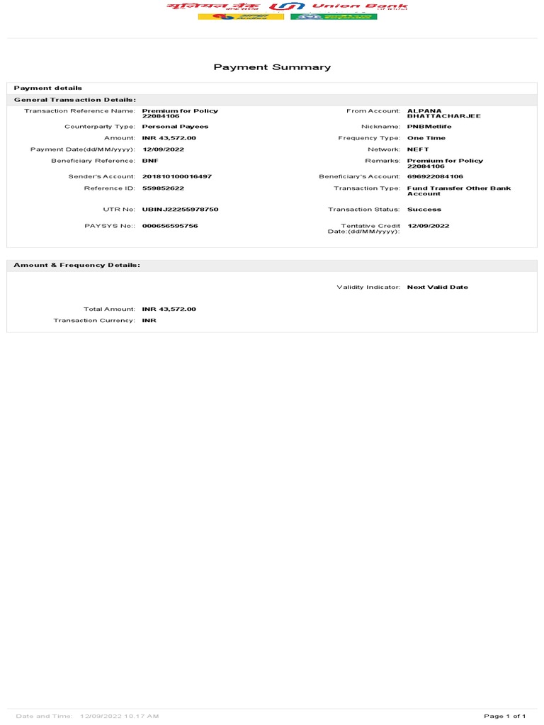 PNB Metlife Payment | PDF