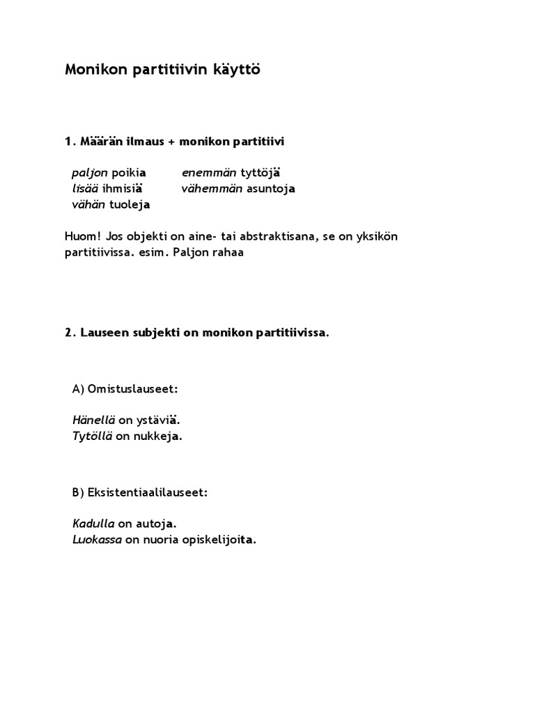 131 Monikon Partitiivi | PDF