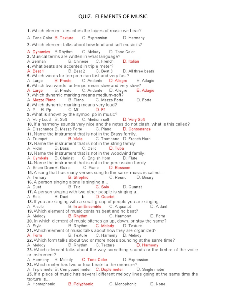 Quiz Elements | PDF | Musical Instruments | Melody