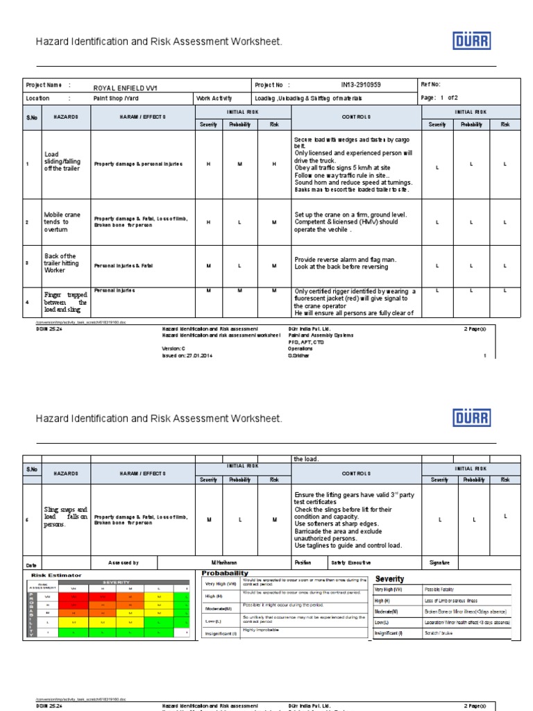 Hazard Identification and Risk Assessment Unloading | PDF | Risk ...