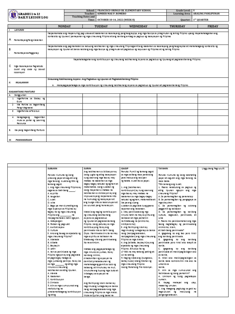 DLL Araling-Panlipunan-5 Q1 W8 | PDF
