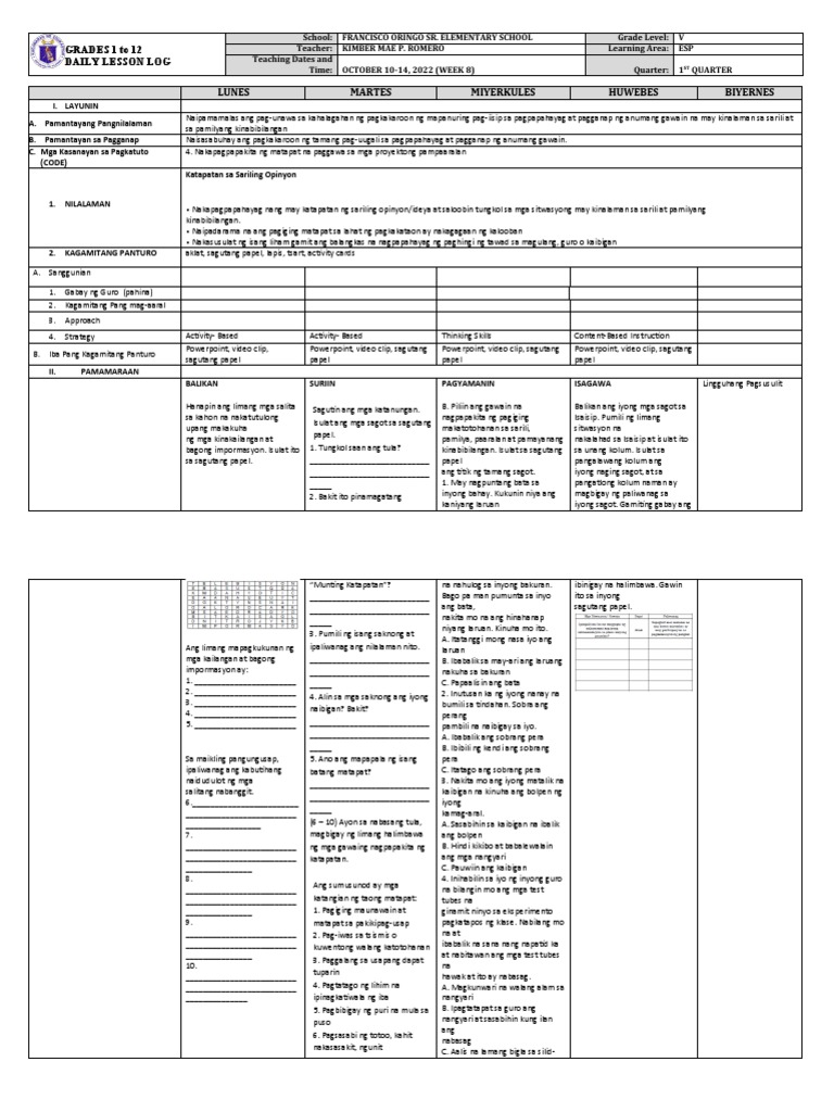 DLL Esp-5 Q1 W8 | PDF