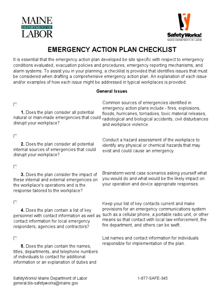 Workplace Emergency Action Plan Checklist | PDF | Emergency | Emergency ...
