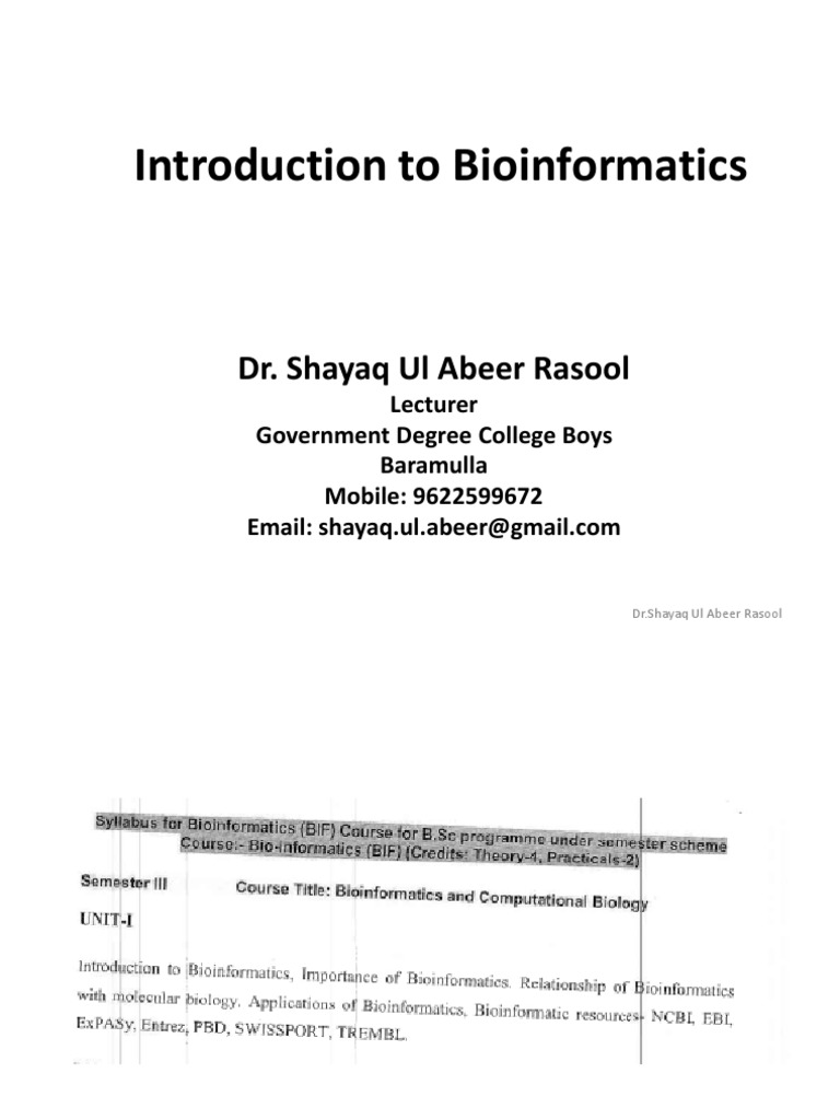 BIOINFORMATICS Chapter 1 3rd Sem | PDF | Bioinformatics | National Center For Biotechnology ...
