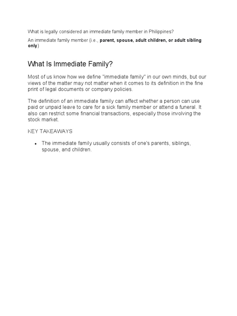 Immediate Family Definition in the Philippines | PDF | Wellness