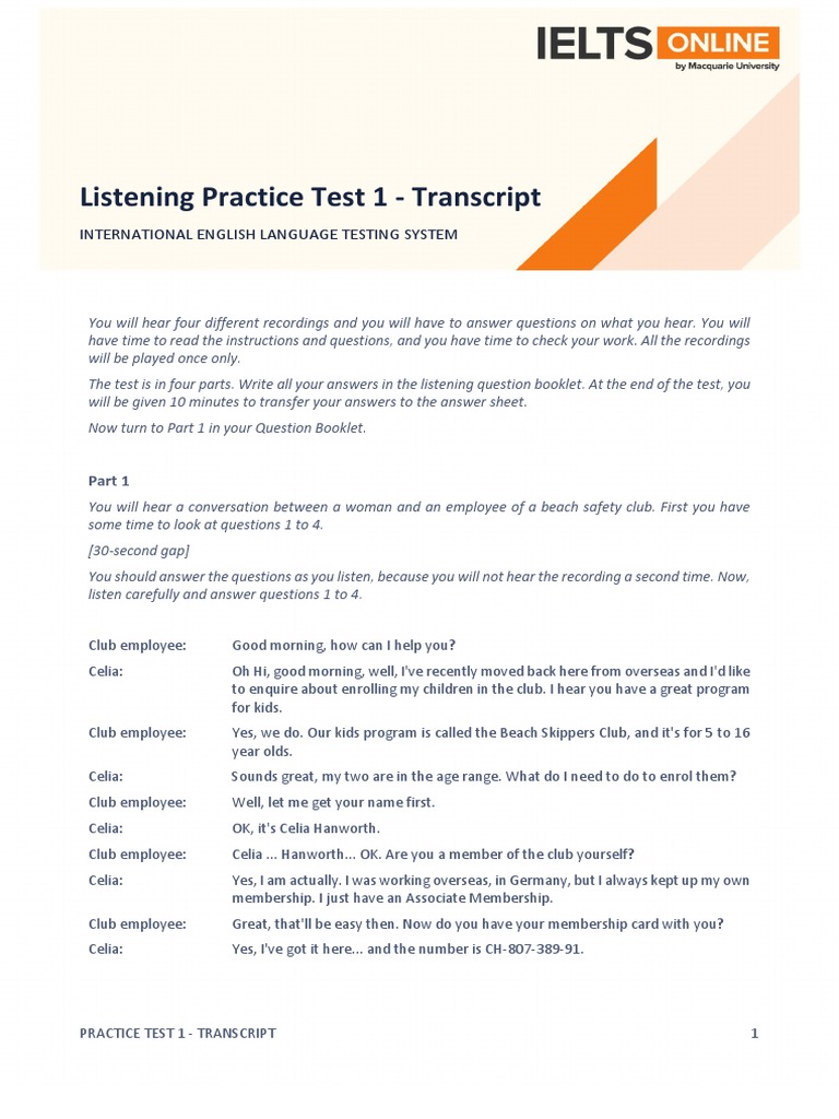 IELTS Listening Practice Test 1 Transcript Paper Based | PDF | Silk ...