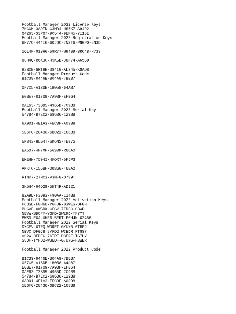 Football Manager 2022 All Keys | PDF