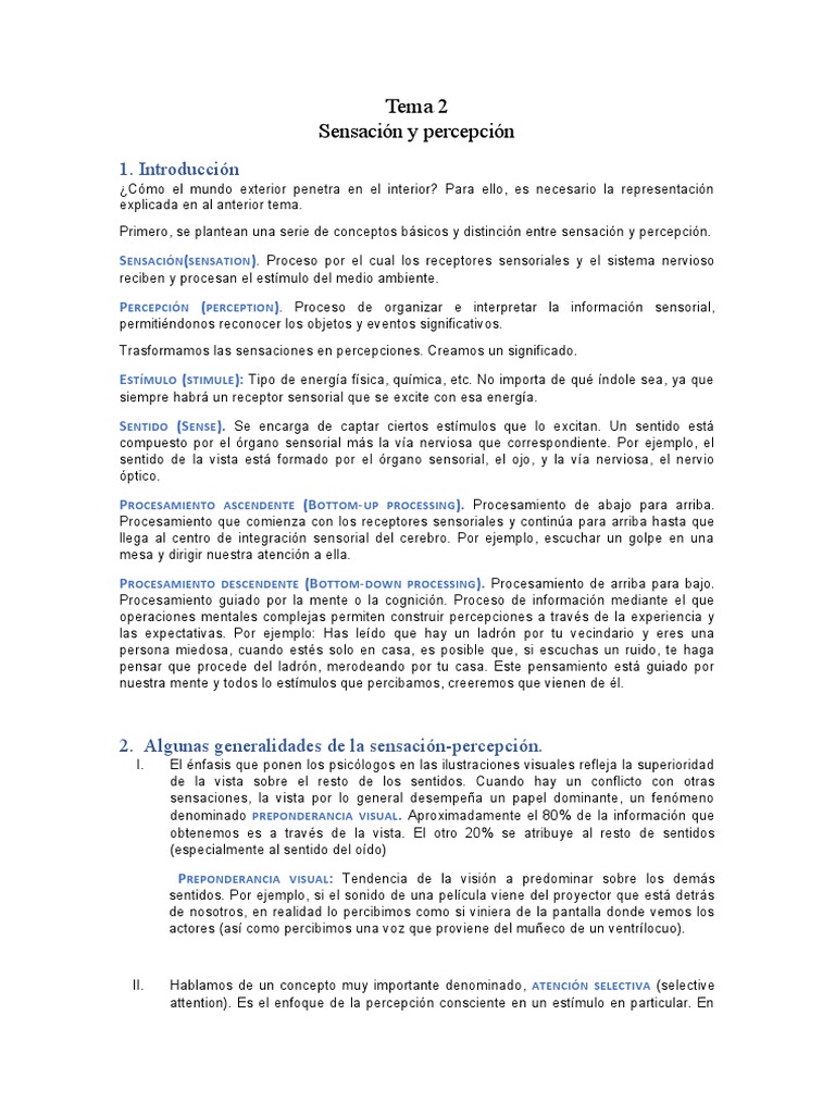 Tema 2. Sensación y Percepción | PDF | Percepción | Percepción visual