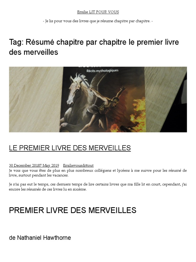 Résumé Chapitre Par Chapitre Le Premier Livre Des Merveilles - Emilie ...