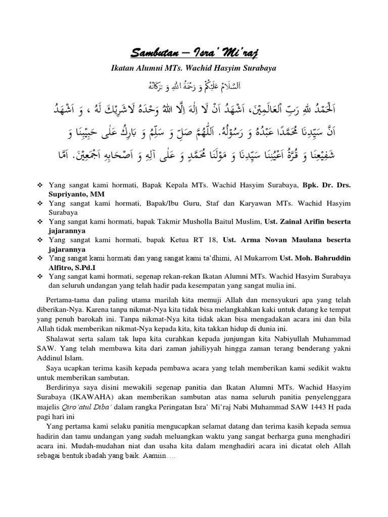 Sambutan Isra' Mi'raj - Ketua IKAWAHA | PDF