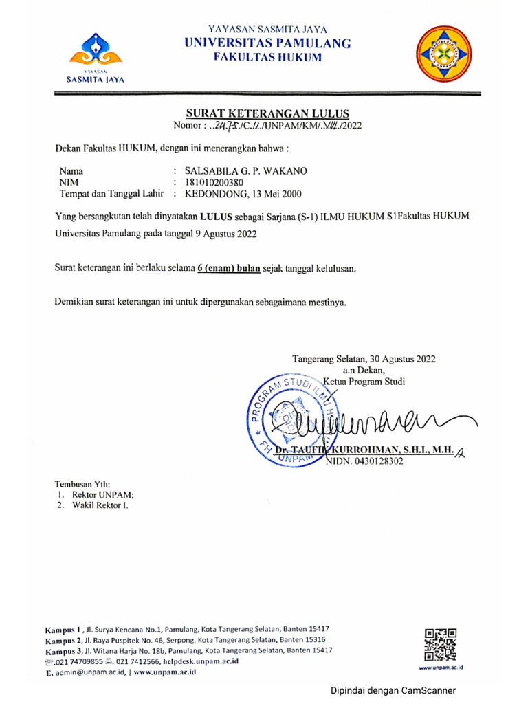 Surat Keterangan Lulus | PDF