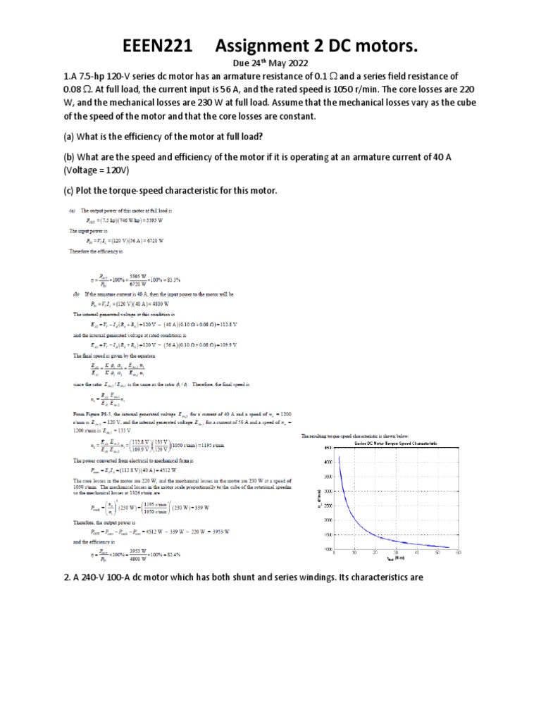 Assignment 2 DC Machines-Solutions | PDF | Electric Motor | Electrical ...