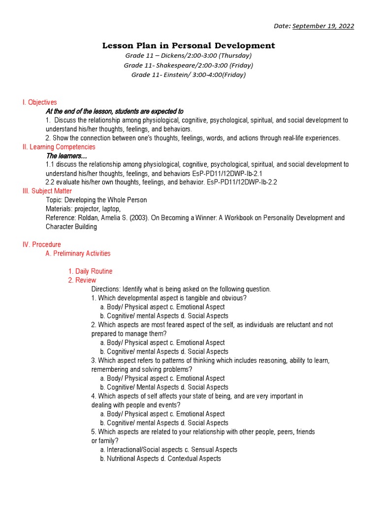 PERDEV - 1 LESSON 2.1 DEVELOPING THe WHOLE PERSON NEW | PDF