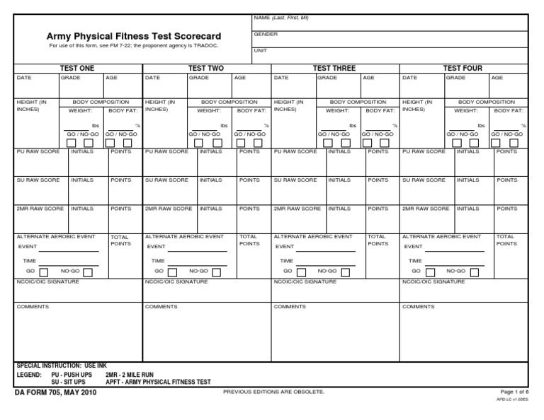 Army Fitness Test Scorecard | PDF | Prevention | Human Body