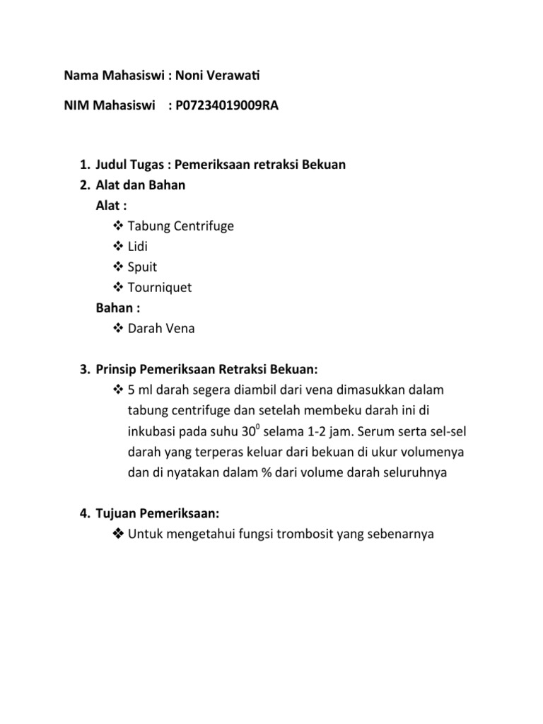 Pemeriksaan Retraksi Bekuan Darah | PDF