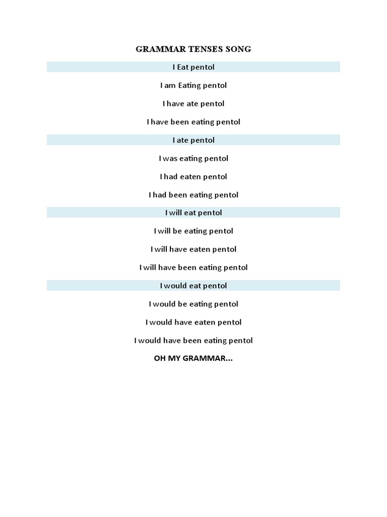 Grammar Tenses Song | PDF