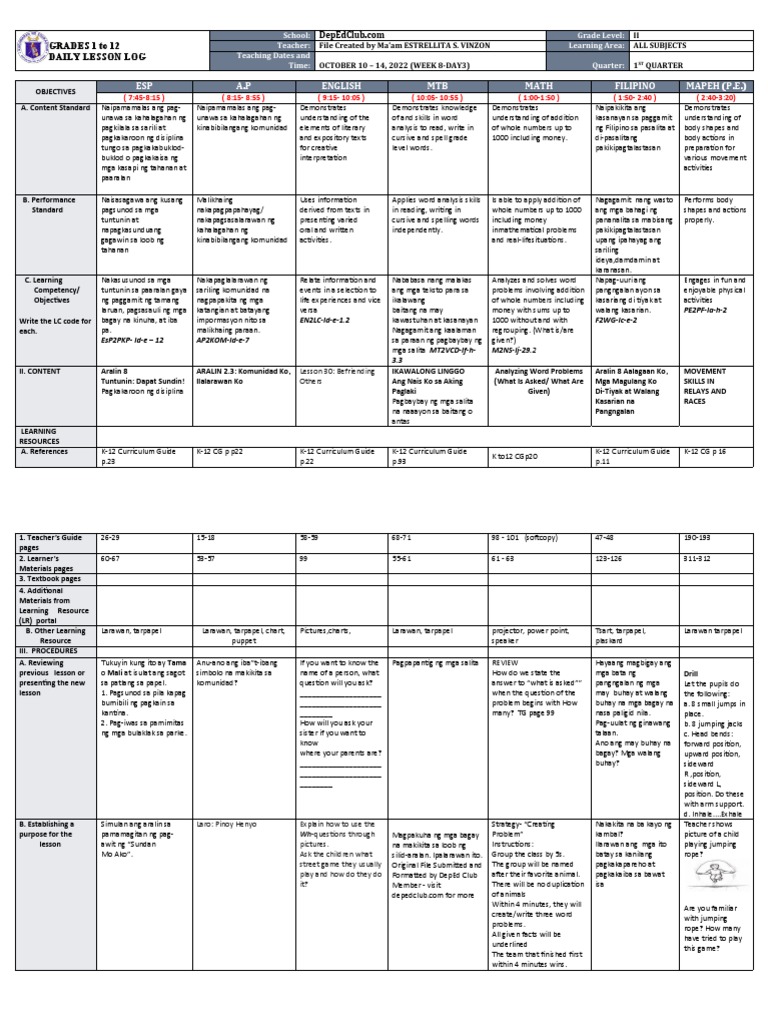 DLL All Subjects 2 q1 w8 d3 | PDF
