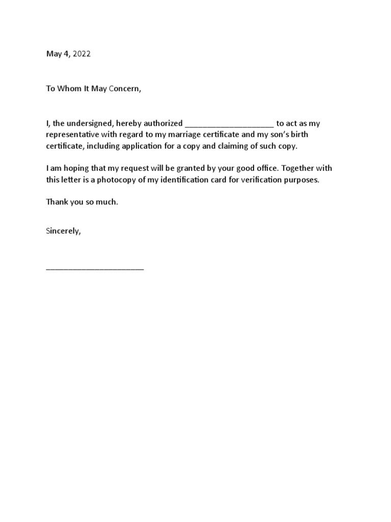 Authorization Letter for PSA Requests | PDF | Social Science