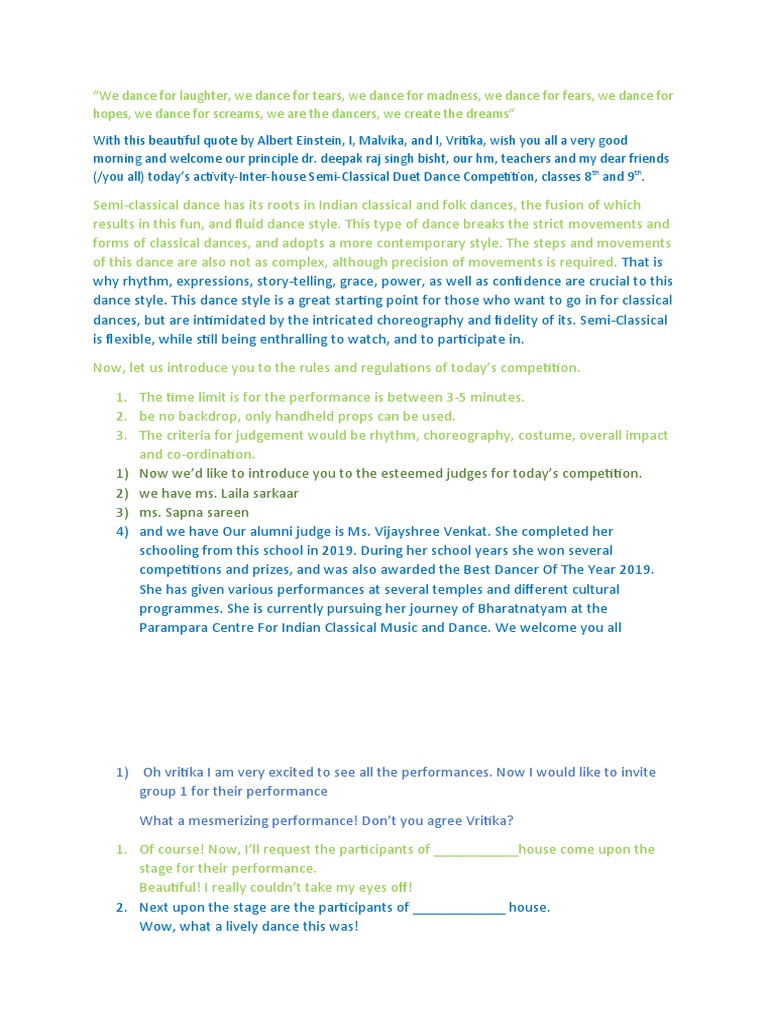 Comparing Script | PDF | Dances | Performing Arts