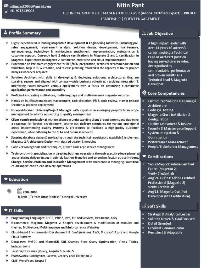 Nitin - Pant Magento - Lead Resume Sep 2022 | PDF | Magento | Cloud Computing