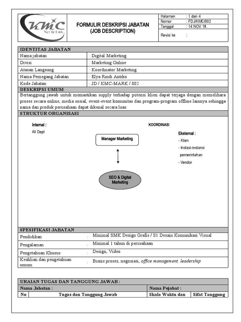 Contoh Job Desc 2022 | PDF