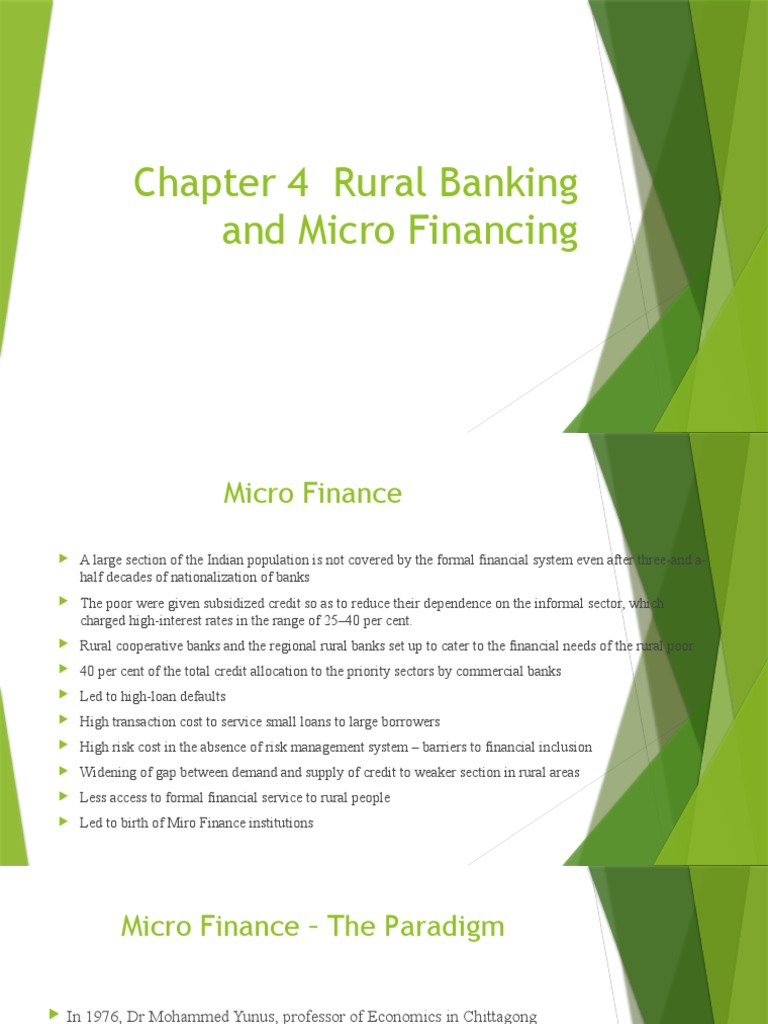 Chapter 4 Rural Banking and Micro Financing 1 | PDF | Microfinance | Banks