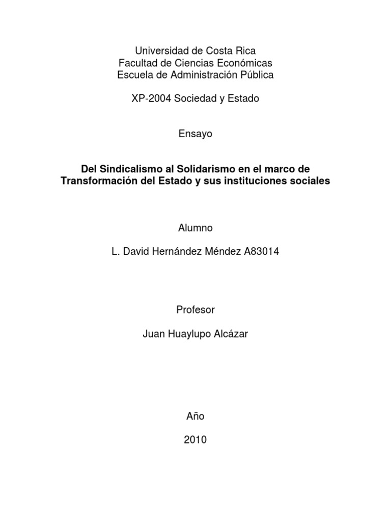 Del Sindicalismo Al Solidarismo, Universidad de Costa Rica | PDF ...