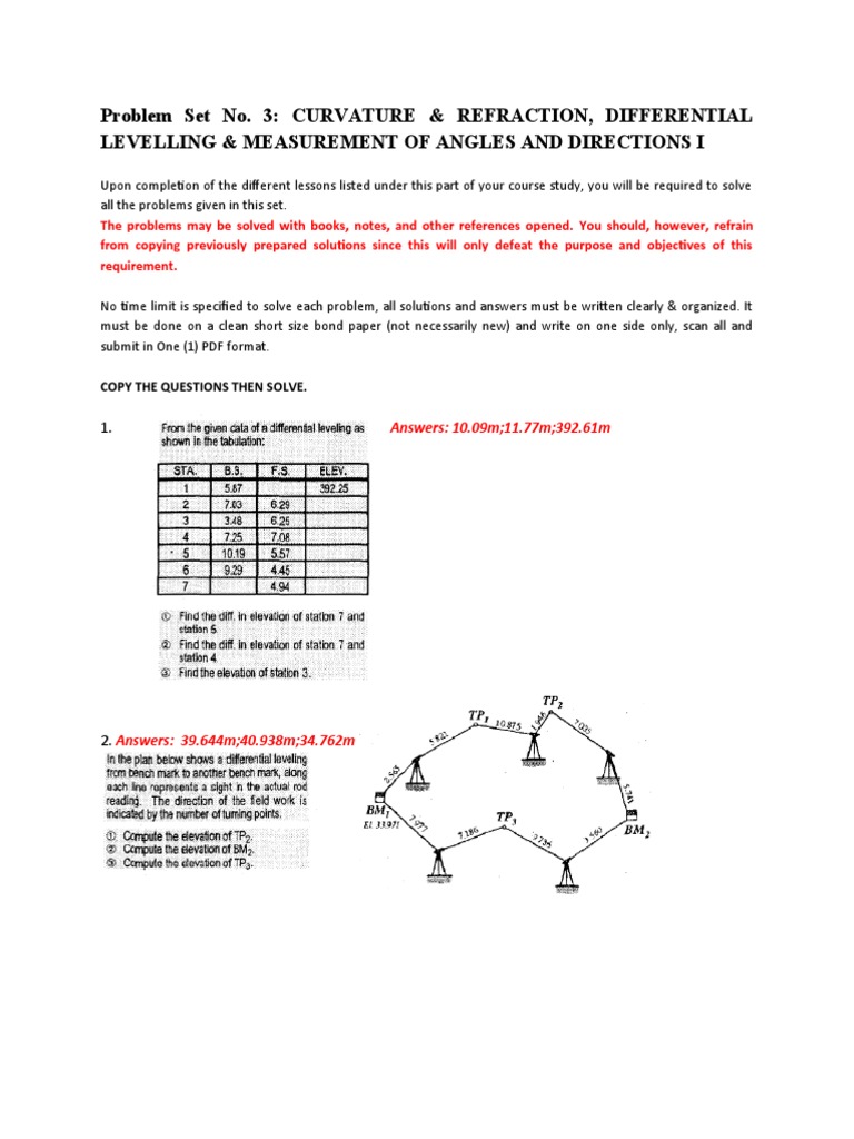 Problem Set No. 3: Curvature, Refraction, Levelling & Angles | PDF