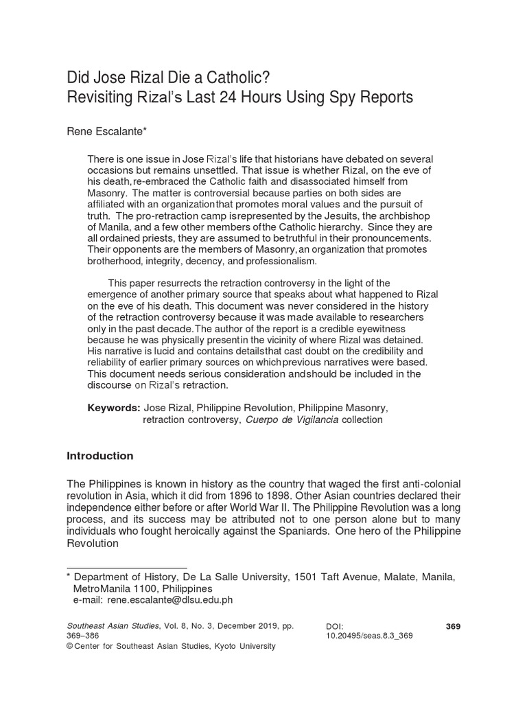 Did Jose Rizal Die A Catholic | PDF | History | Religion & Spirituality