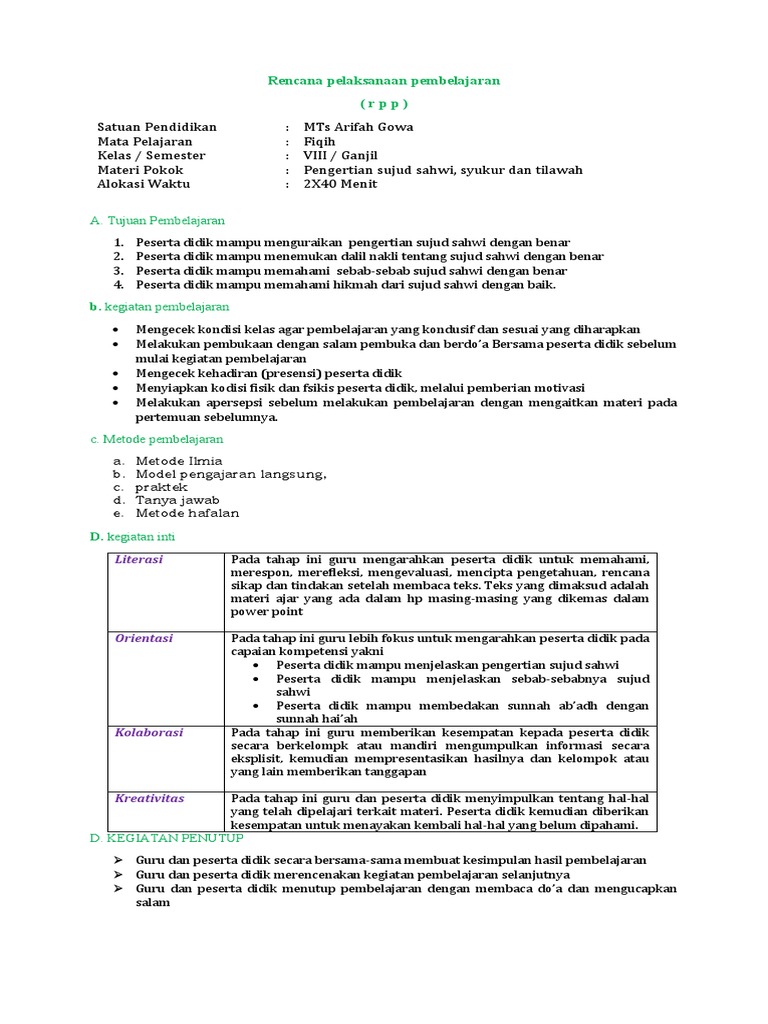 RPP Fikih Kelas 8-1 | PDF | Karier & Perkembangan