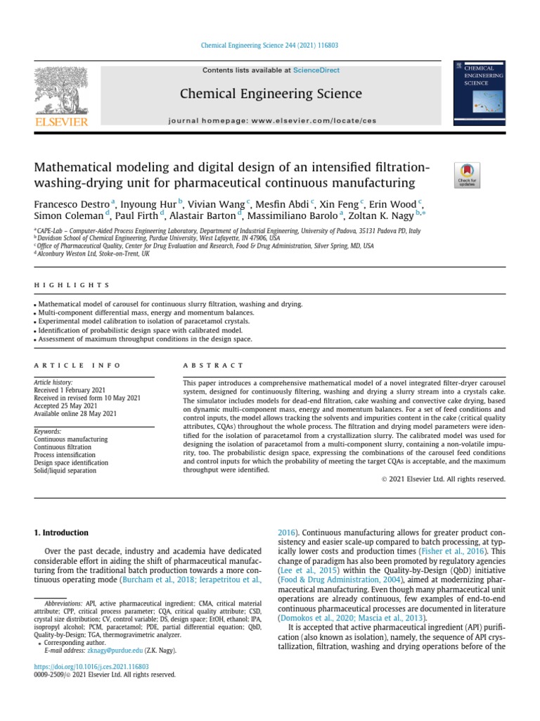 Mathematical Modeling and Digital Design of An Intensified Filtration ...