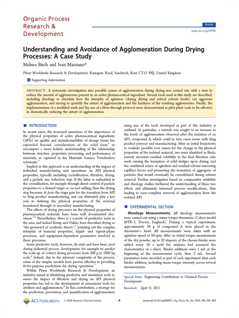 Understanding and Avoidance of Agglomeration During Drying Processes A ...