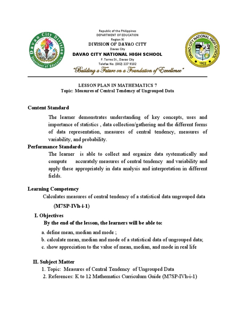 Demo Lesson Plan | PDF | Mode (Statistics) | Mean